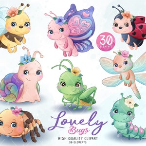 Adorable Lovely Bugs With Floral Digital Clipart Watercolor ...