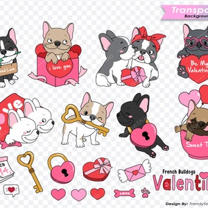 Doodle French Bulldogs Valentine Collection Digital Clipart Bundle ...