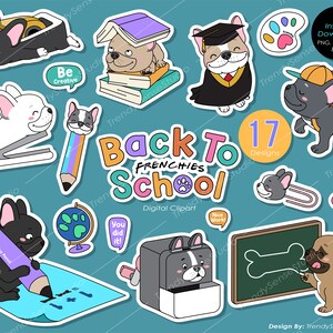 Doodle French Bulldogs Back to School Collection Digital Clipart Bundle ...