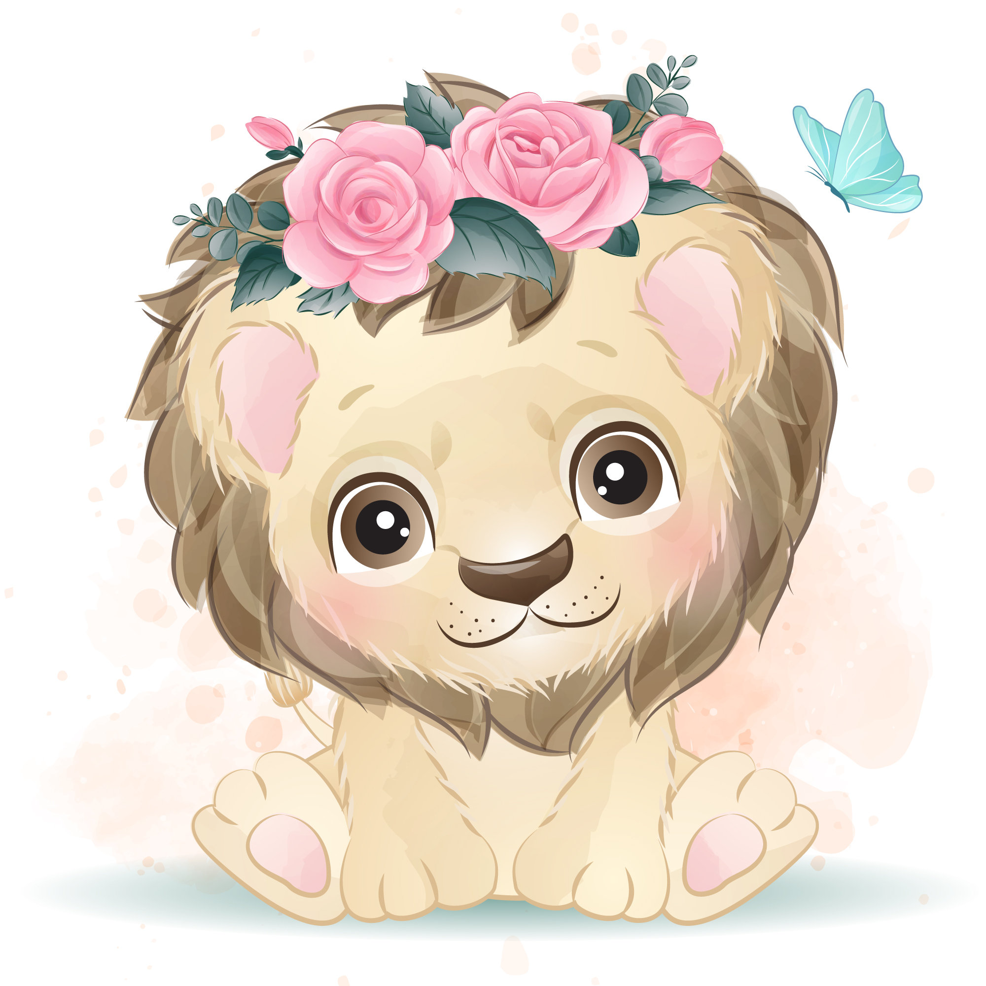Cute lion clipart with watercolor illustration | Etsy