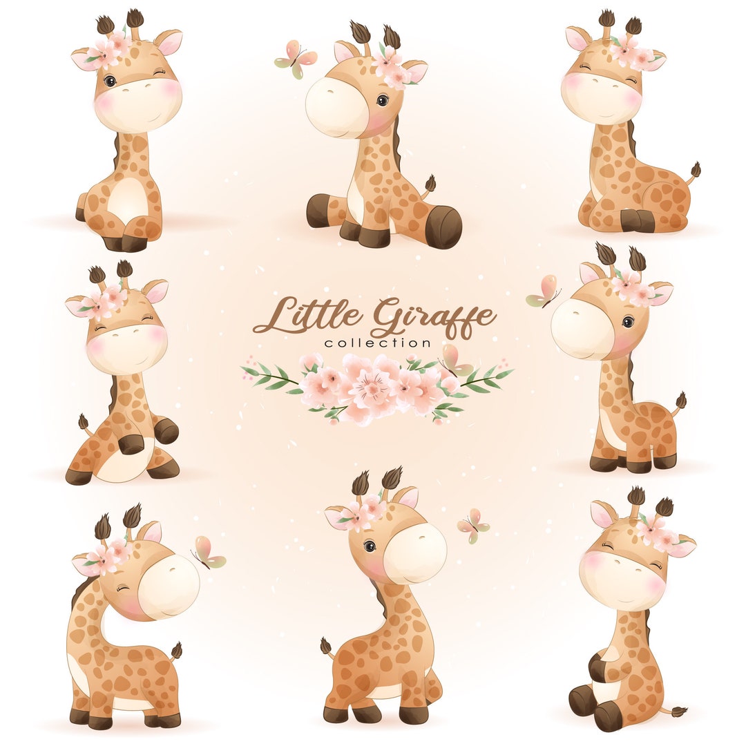 Cute Little Giraffe Poses Clipart With Watercolor Illustration - Etsy