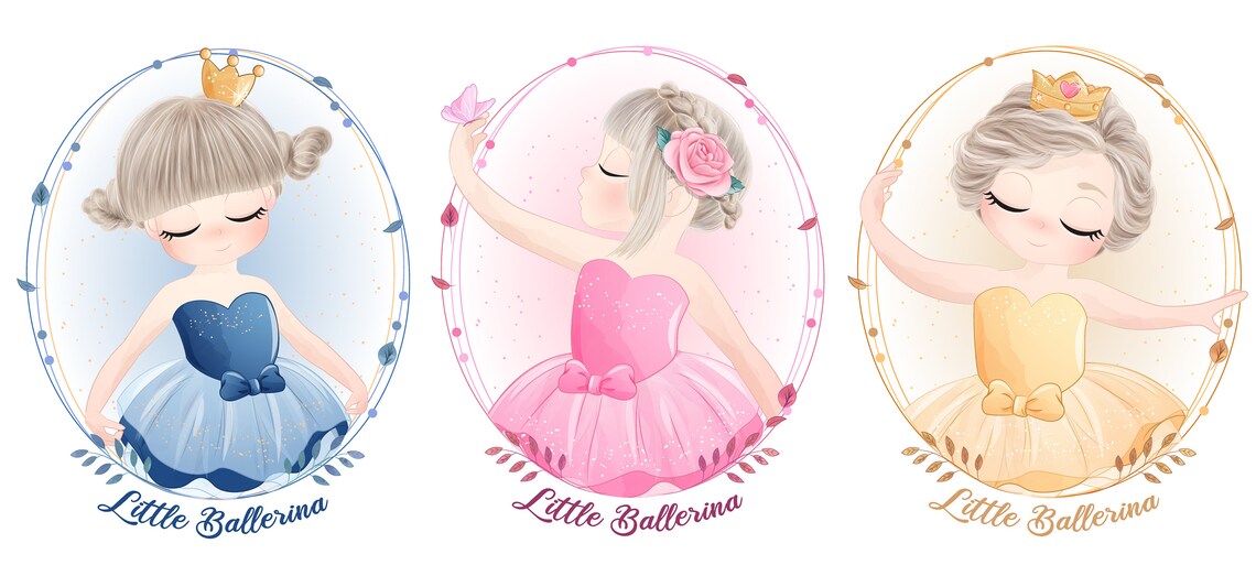 Cute girls ballerina clipart with watercolor illustration | Etsy