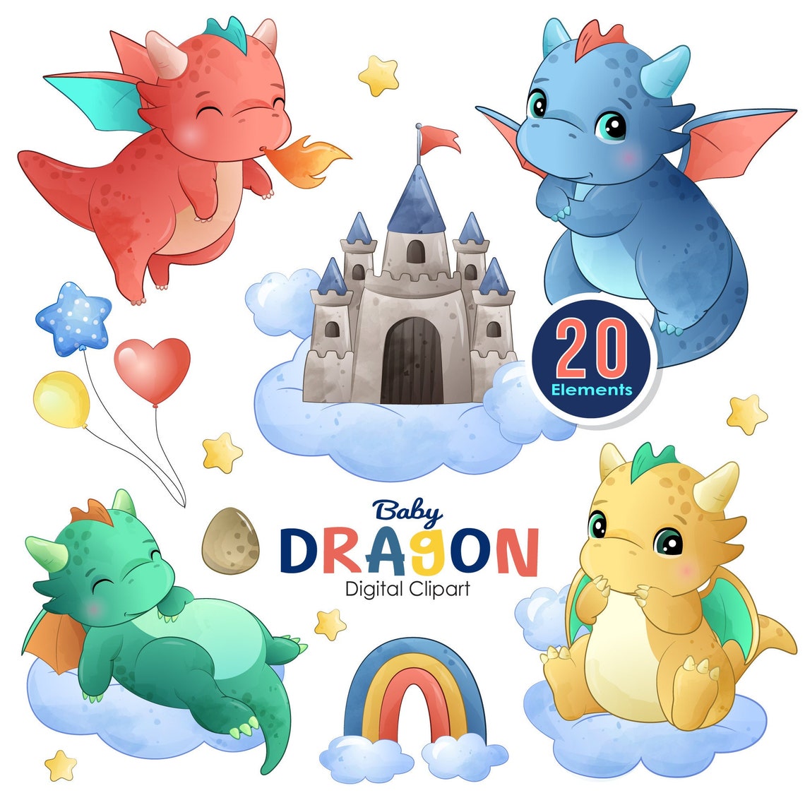 Doodle Baby Dragon Collection Digital Clipart - Etsy