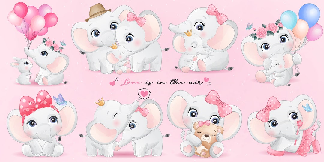 Cute Elephant Clipart With Watercolor Illustration - Etsy
