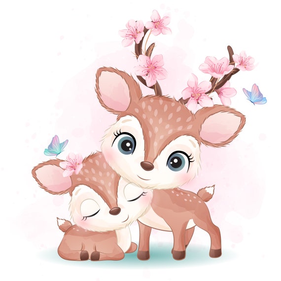 Cute Little Deer Clipart With Watercolor Illustration - Etsy