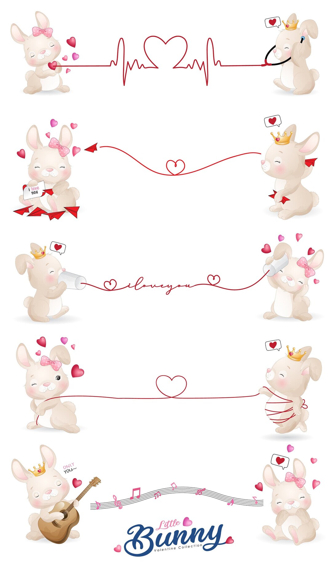 Cute Bunny for Valentine’s Day Clipart Set. - Etsy