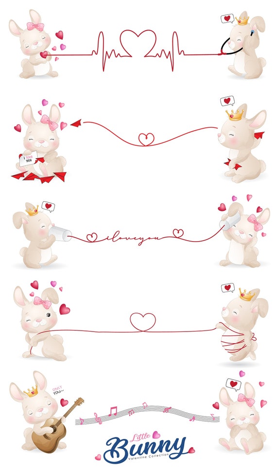 Cute Bunny for Valentines Day Clipart Set. | Etsy