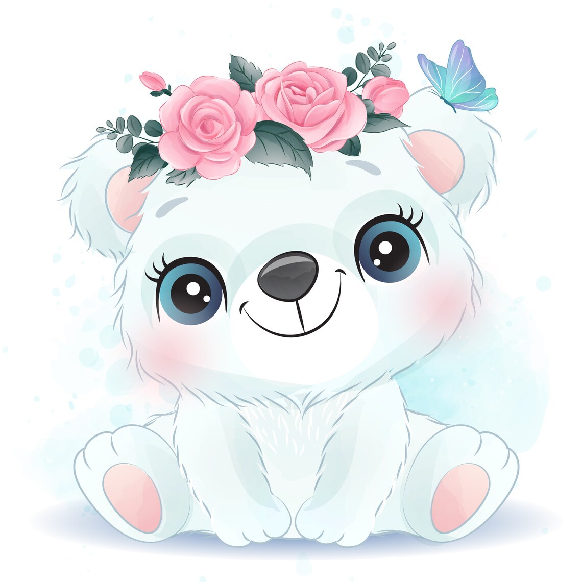 Cute Polar Bear Clipart With Watercolor Illustration - Etsy