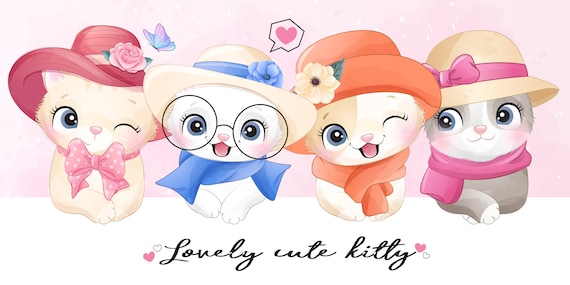 Cute Kitty Clipart Set With Watercolor Illustration - Etsy