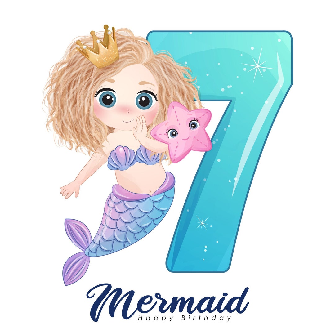Cute Mermaid With Number 7 Digital Clipart - Etsy