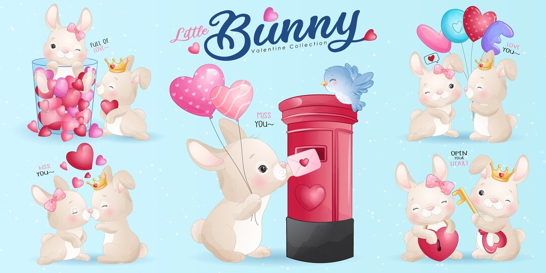 Cute Bunny for Valentines Day Clipart Set. - Etsy