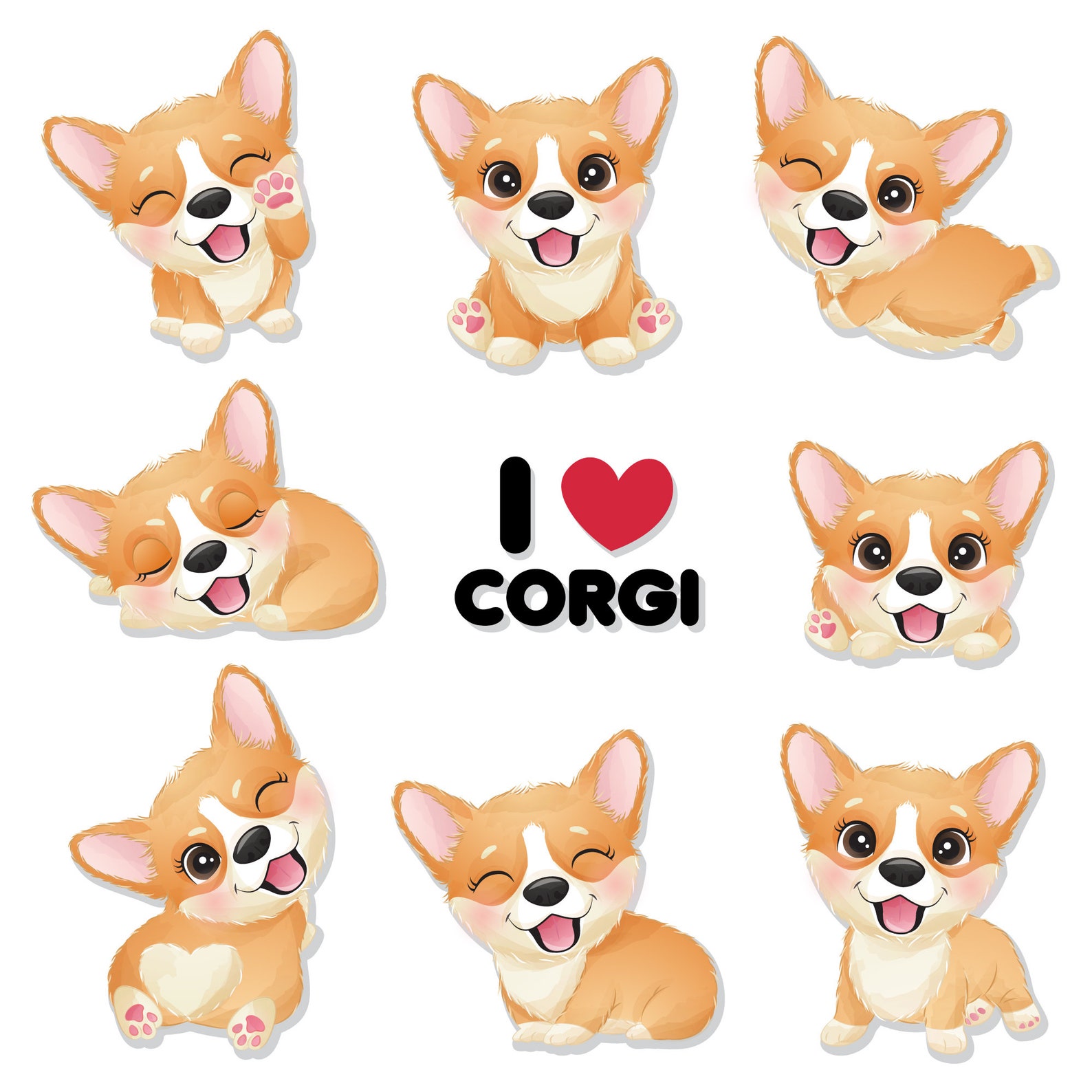 Cute Corgi Poses Clipart With Watercolor Illustration - Etsy