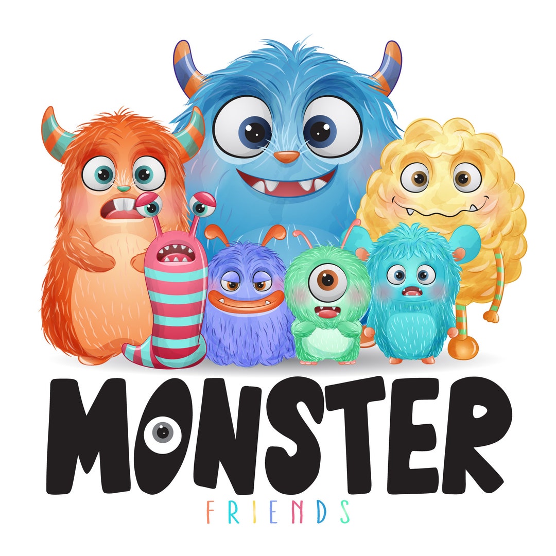 Cute Monster Friends Clipart With Watercolor Illustration - Etsy