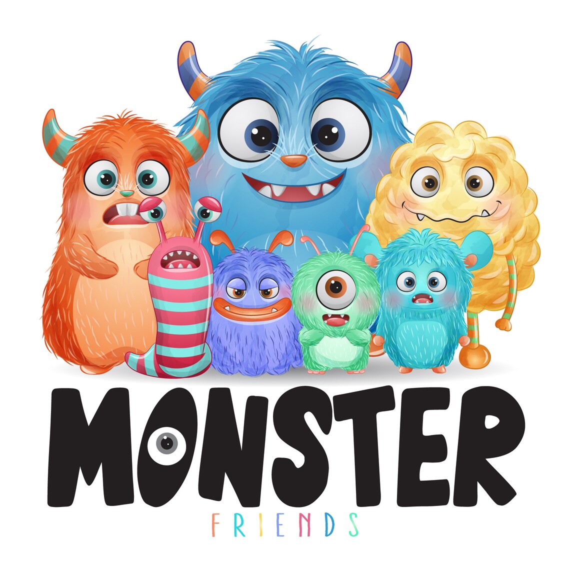 Cute Monster Friends Clipart With Watercolor Illustration - Etsy