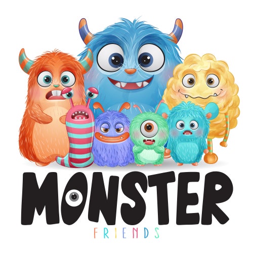 Cute Little Monsters Clipart With Watercolor Illustration - Etsy