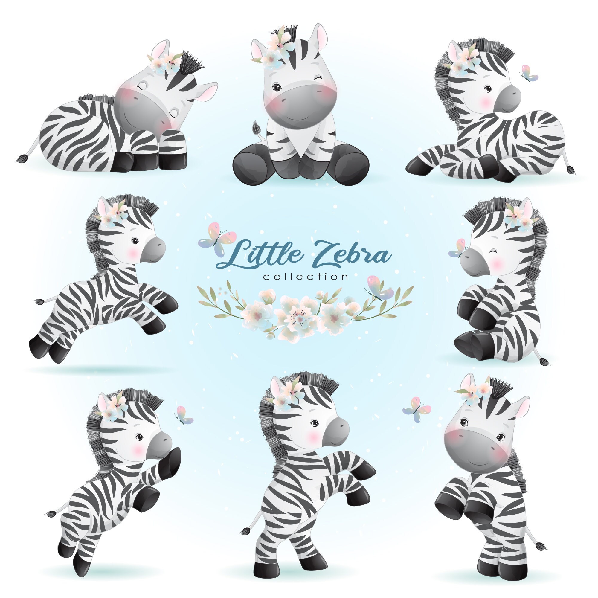 Cute Little Zebra Poses Clipart With Watercolor Illustration - Etsy UK