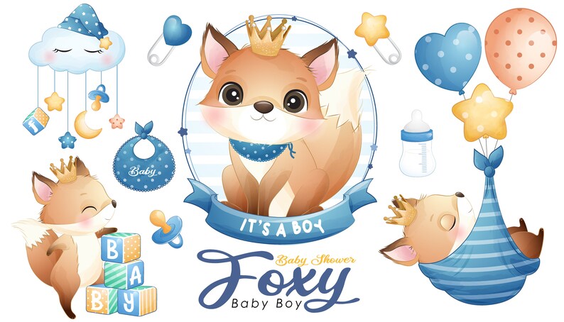Cute Doodle Fox Baby Shower Digital Clipart Collection - Etsy