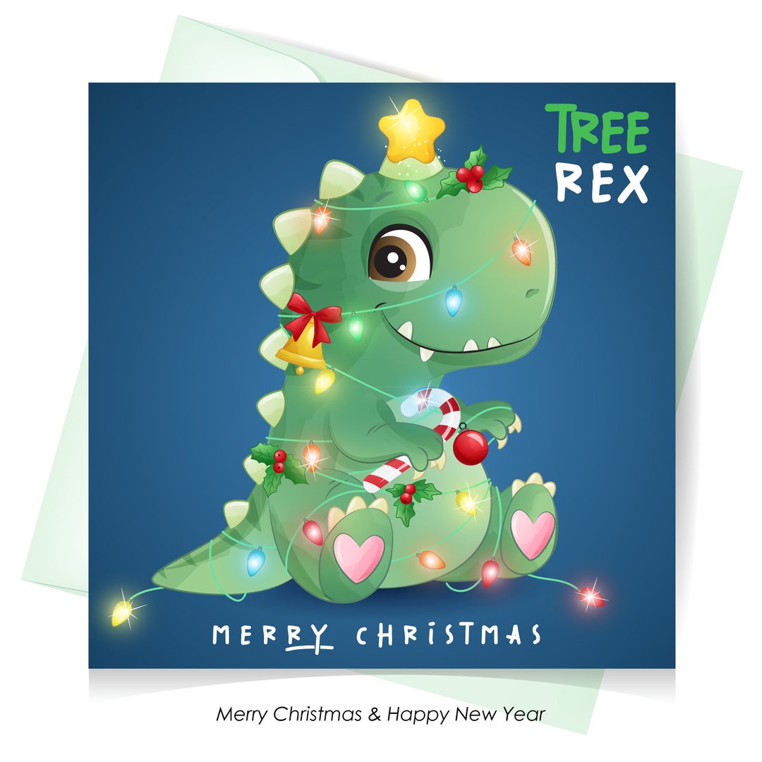 Cute T-REX for Merry Christmas Greeting Card Clipart - Etsy