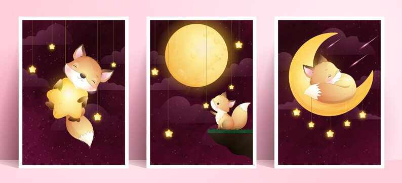 Kids Prints Foxy for Kids Poster Set. Digital Watercolor | Etsy