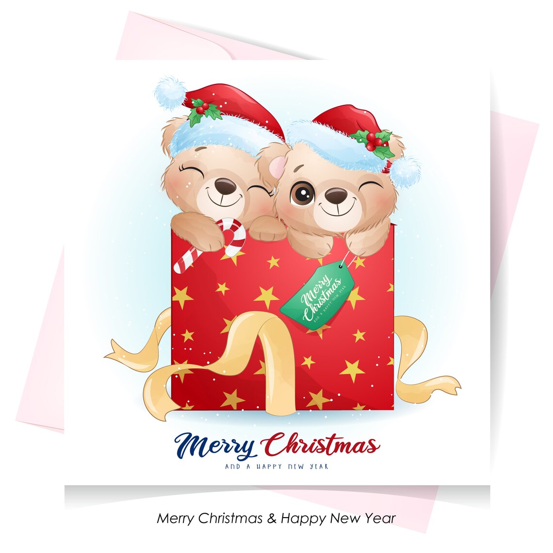 Cute Bear for Merry Christmas Greeting Card Clipart - Etsy