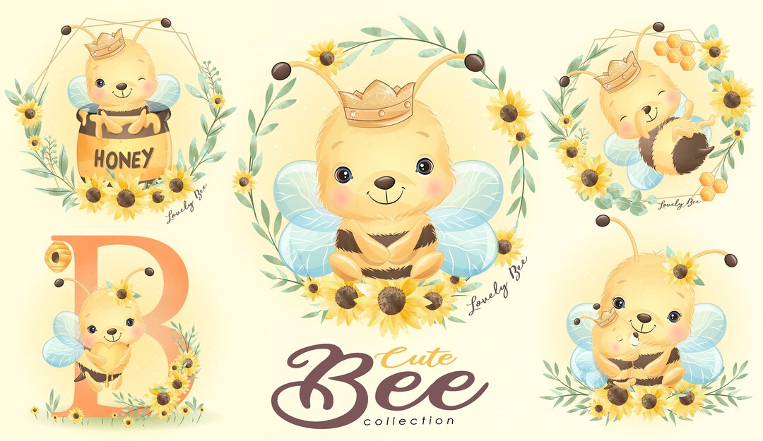 Cute Bee Clipart Set With Watercolor Illustration - Etsy