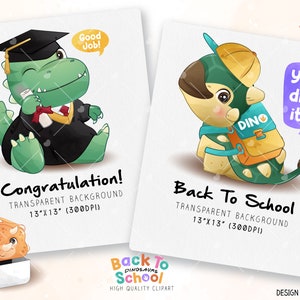 Doodle Dinosaurs Back to School Digital Clipart With Watercolor ...