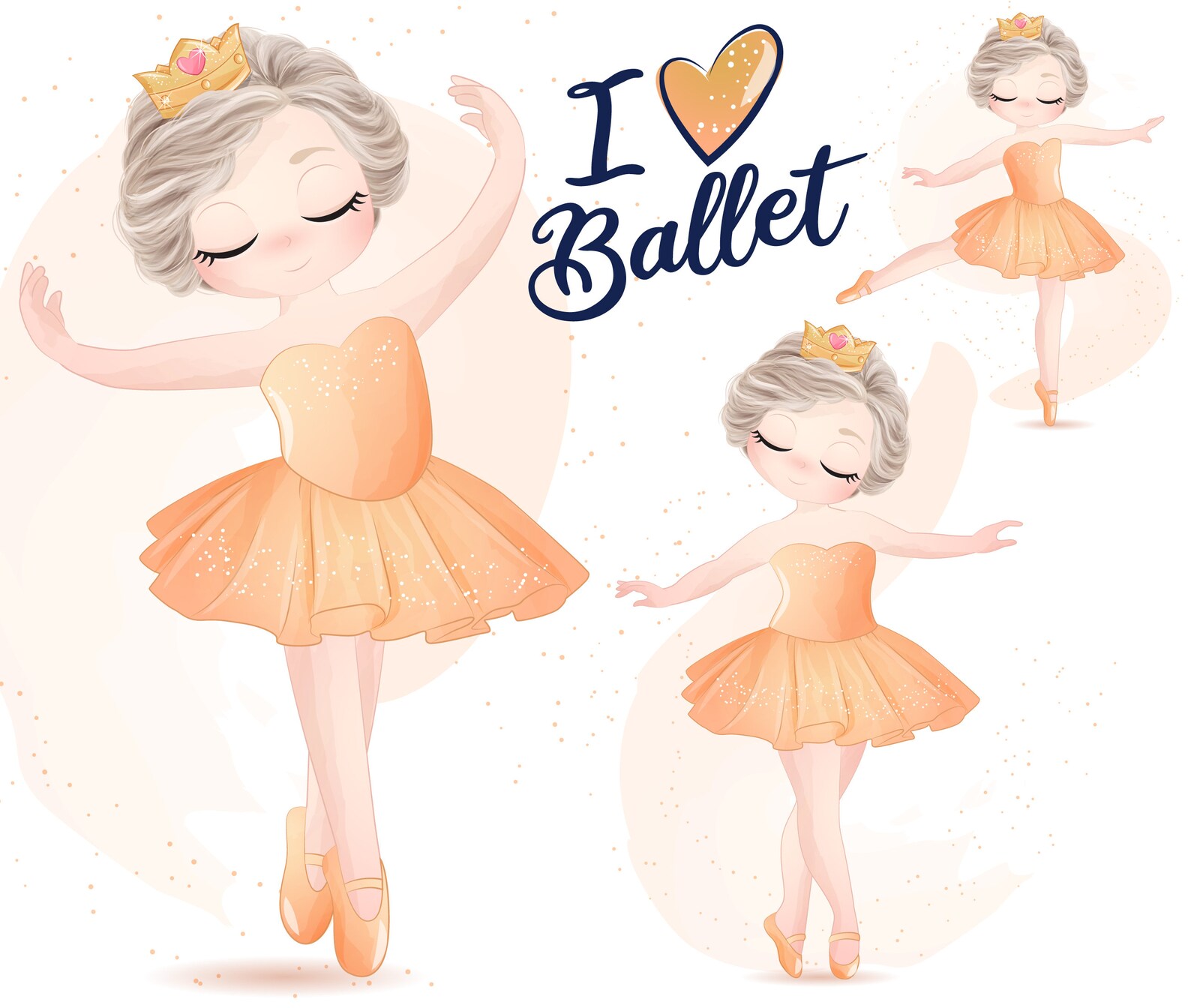 Cute Girl Ballerina Clipart With Watercolor Illustration - Etsy