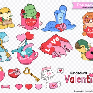 Doodle Dinosaurs Valentine Collection Digital Clipart Bundle, Sticker ...
