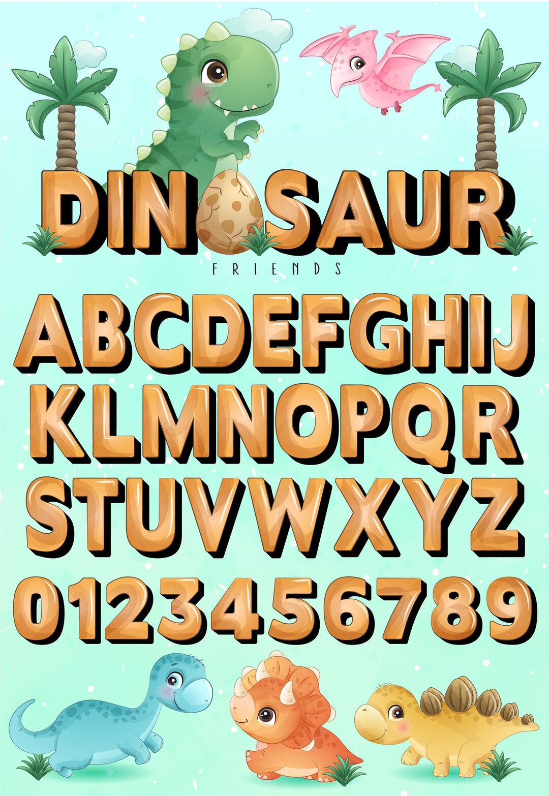 Cute Dinosaur With Alphabet Clipart Set Illustration - Etsy