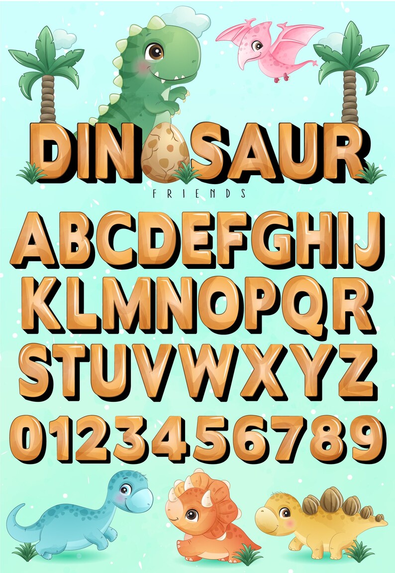Cute Dinosaur With Alphabet Clipart Set Illustration - Etsy