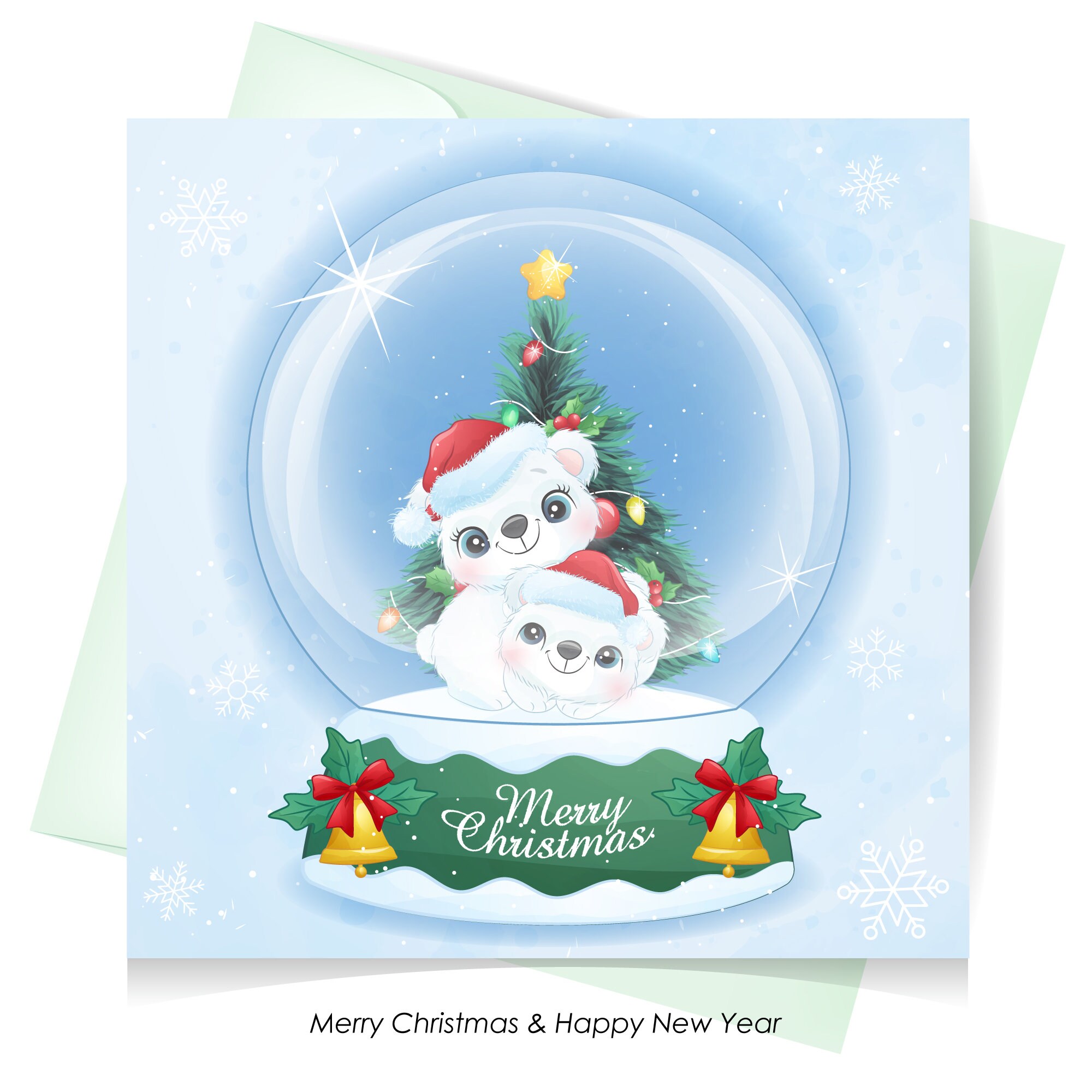 Cute Polar Bear for Merry Christmas Greeting Card Clipart - Etsy