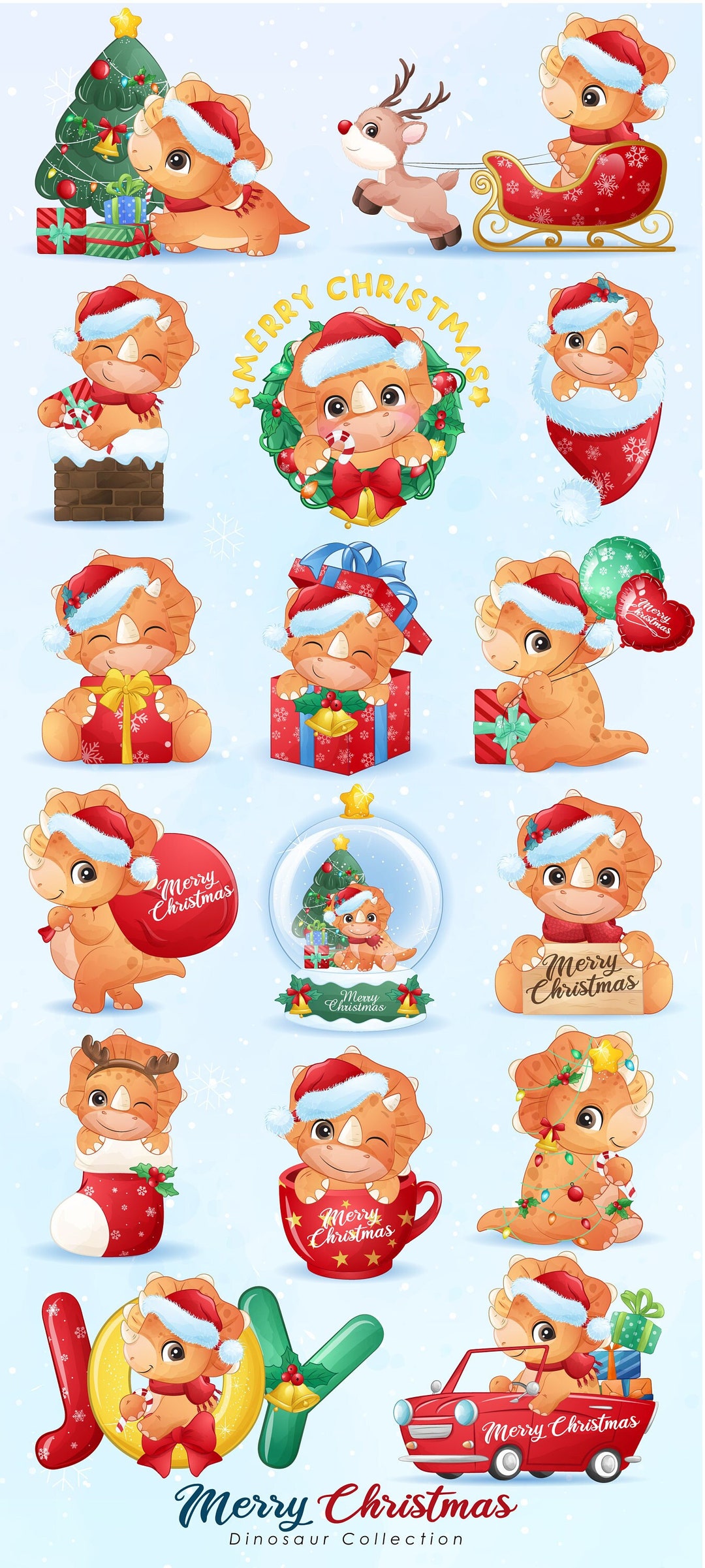 Cute Dinosaur for Merry Christmas Digital Clipart Collection - Etsy