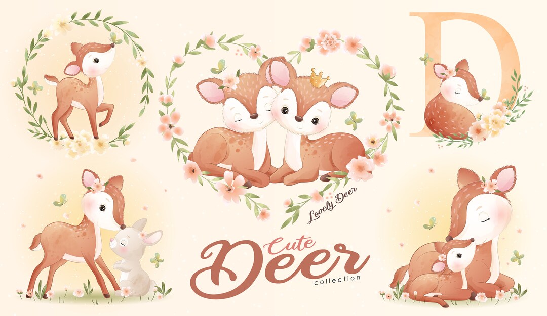 Cute Deer Clipart Set With Watercolor Illustration - Etsy