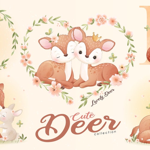 Cute Deer Clipart Set With Watercolor Illustration - Etsy