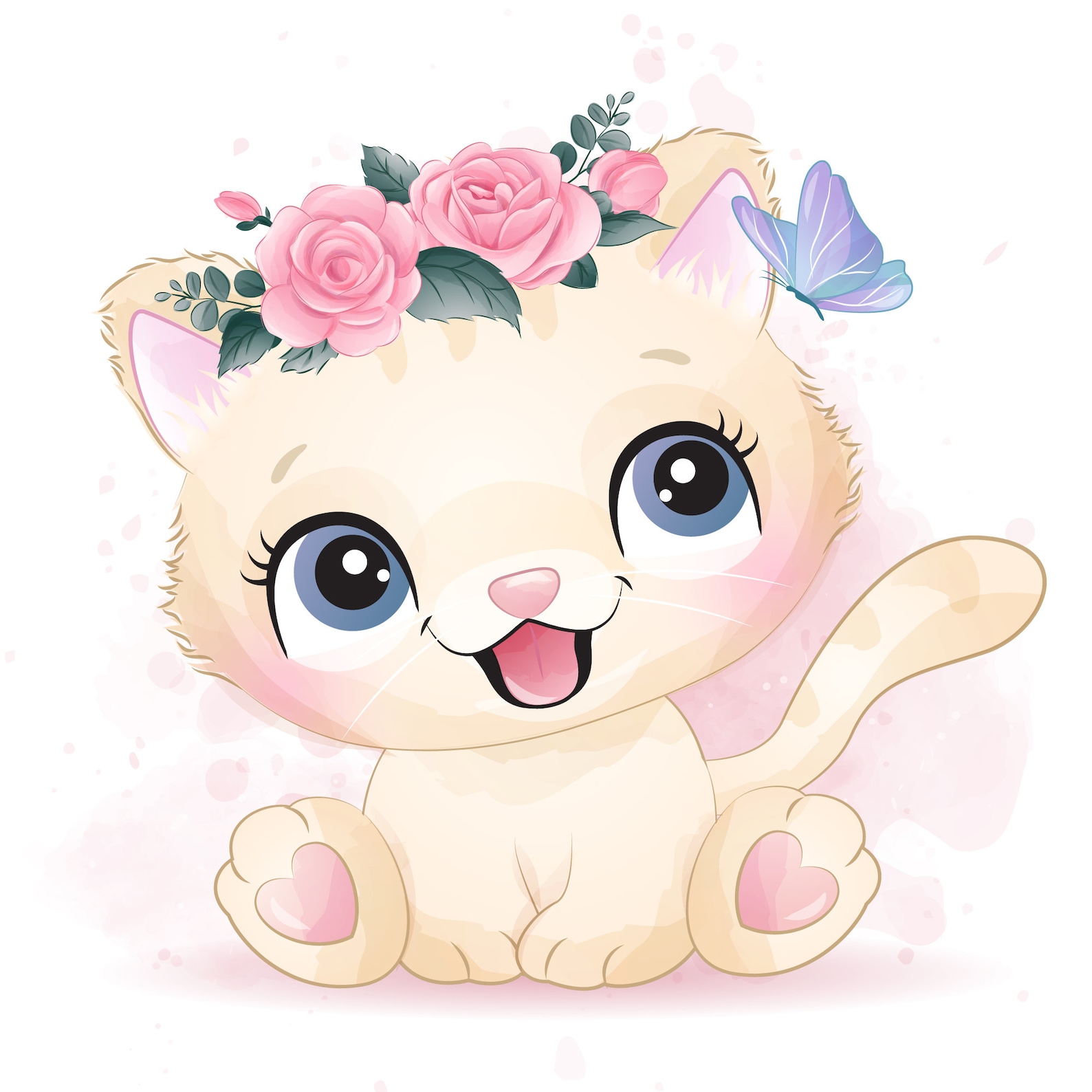 Cute Kitty Clipart With Watercolor Illustration - Etsy