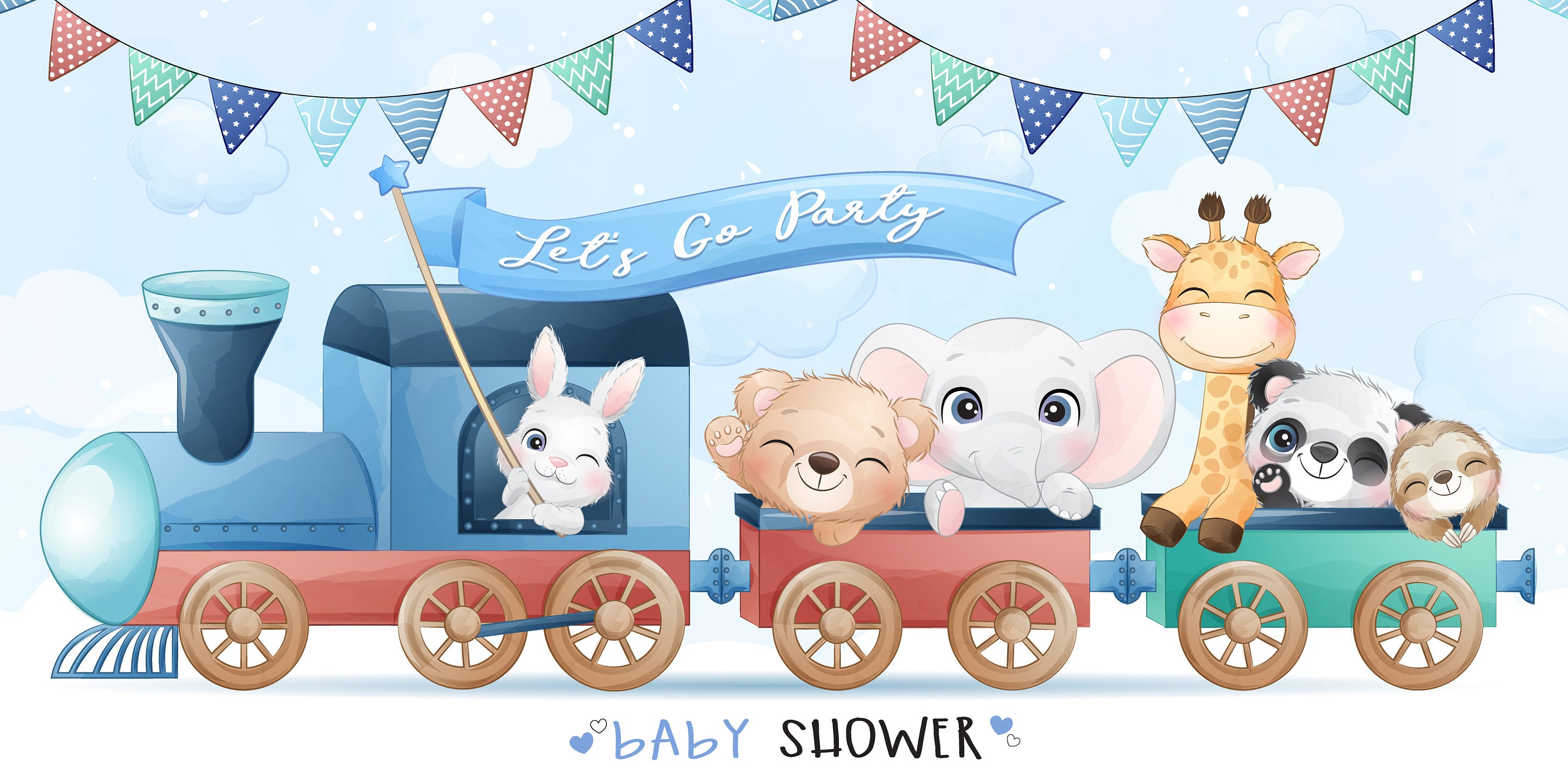 Cute Animals Train Clipart With Watercolor Illustration | Etsy