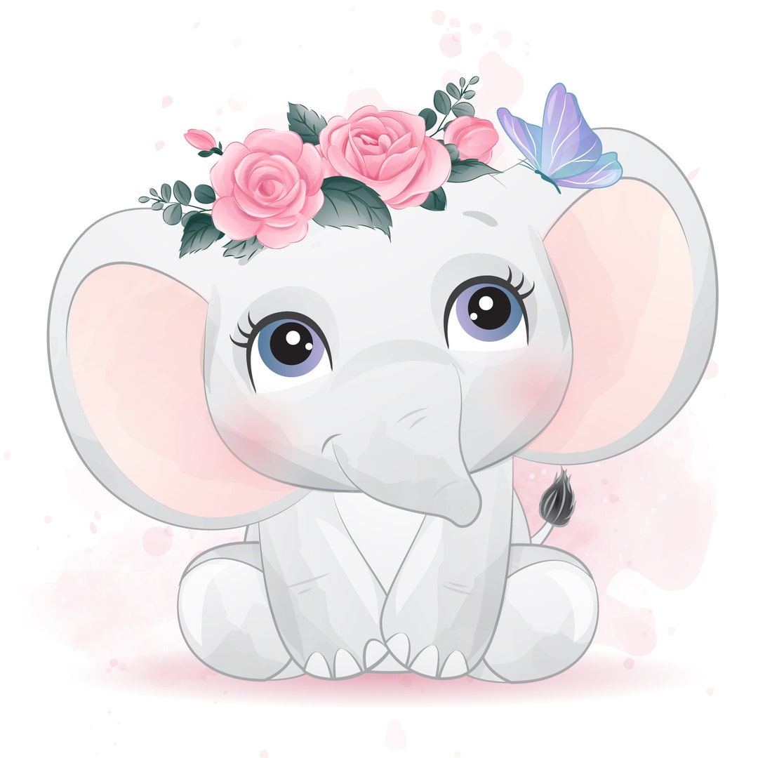 Cute Elephant Clipart With Watercolor Illustration - Etsy
