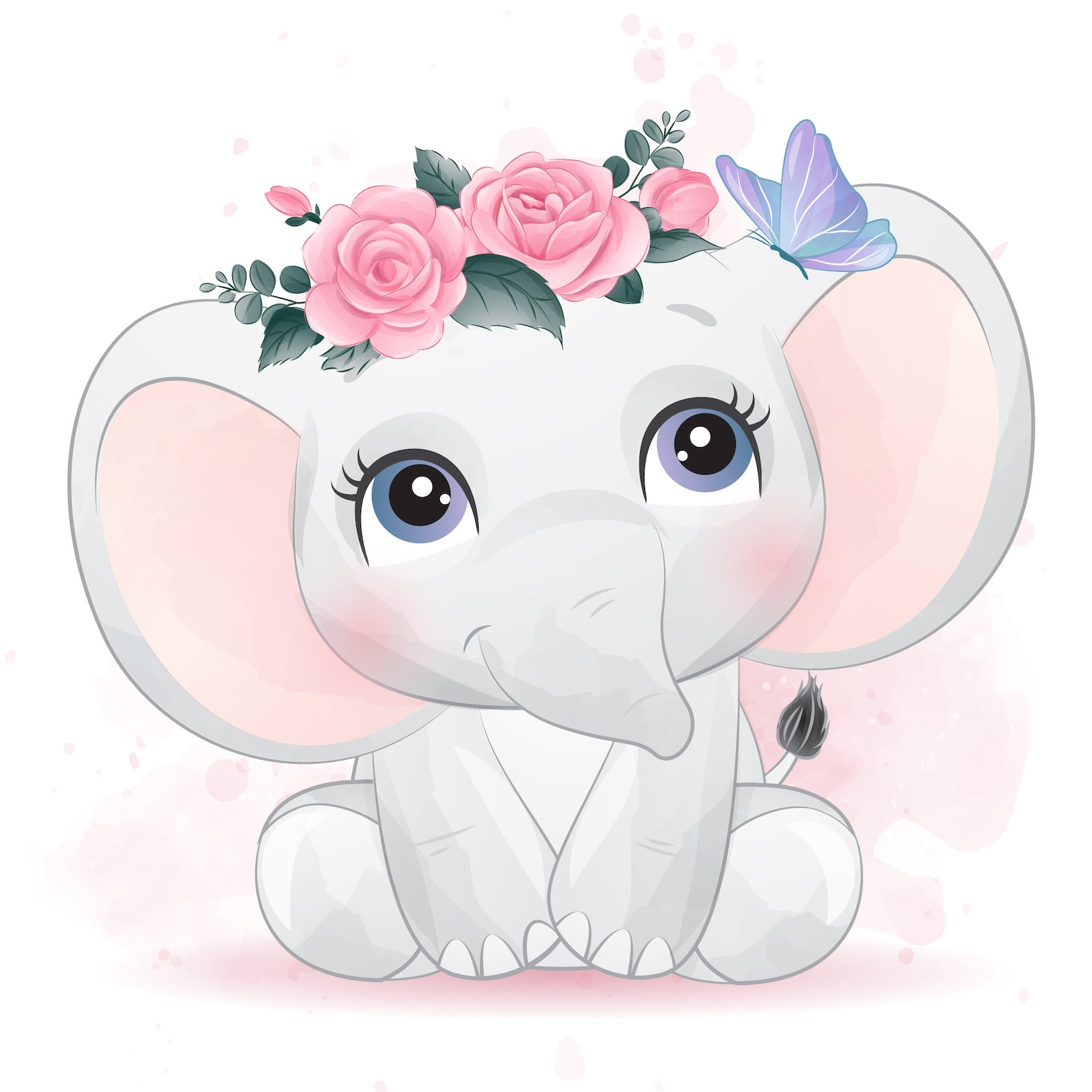 Cute Elephant Clipart With Watercolor Illustration - Etsy