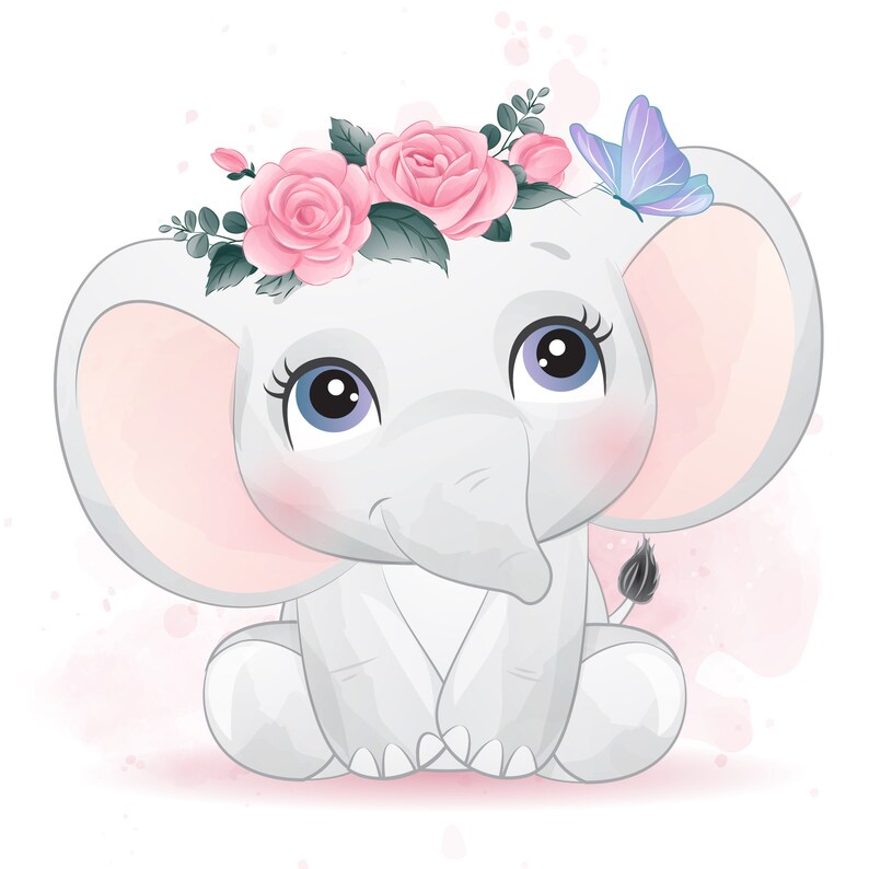 Leuke olifant clipart met aquarel illustratie - Etsy België