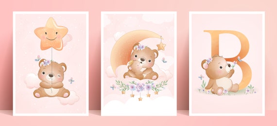 Kids Prints Bear for Kids Poster Set. Digital Watercolor | Etsy