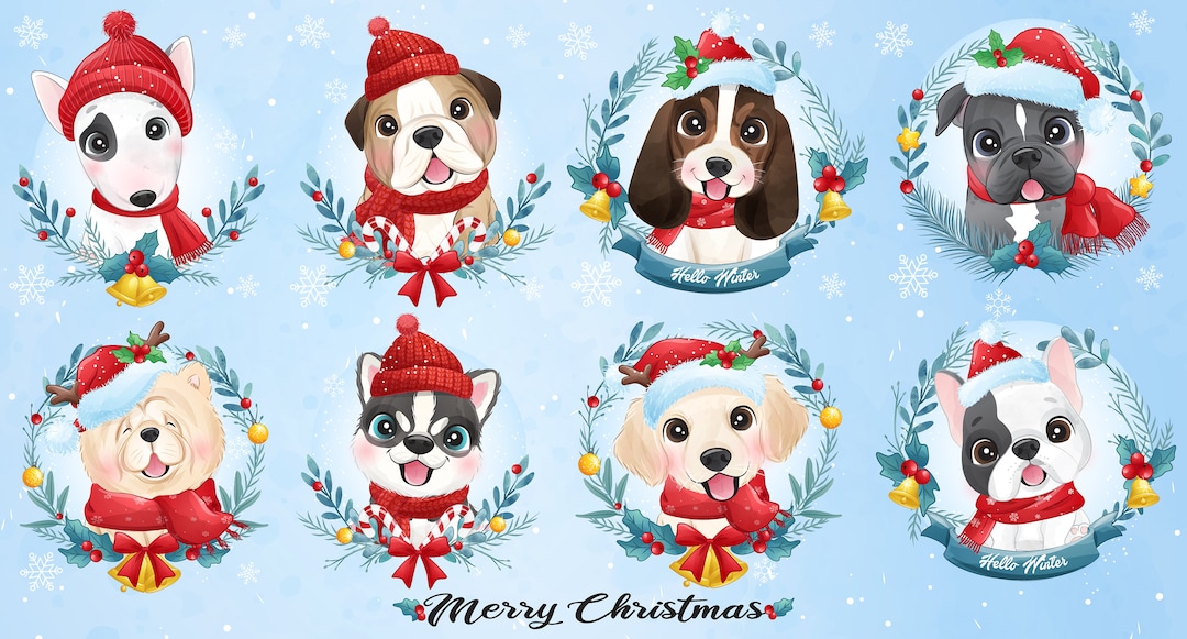 Cute Dogs With Wreath for Christmas Clipart Set - Etsy