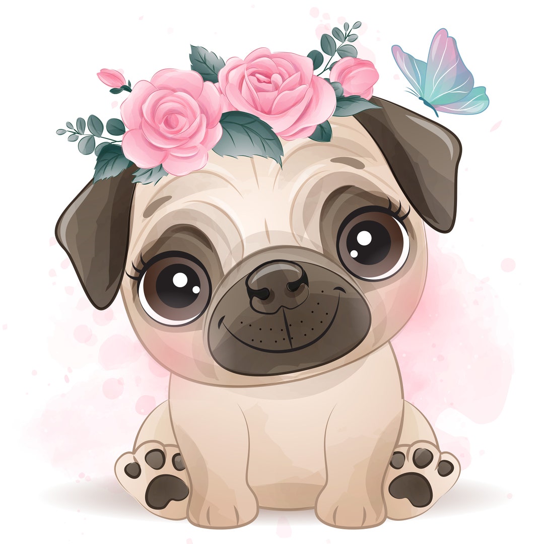 Cute Pug Clipart With Watercolor Illustration - Etsy