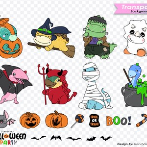 Doodle Dinosaurs Halloween Collection Digital Clipart Bundle, Sticker ...