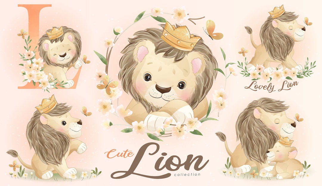 Cute Lions Clipart Set With Watercolor Illustration - Etsy