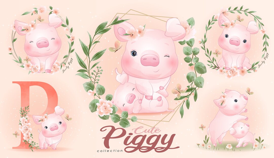 Cute Piggy Clipart Set With Watercolor Illustration - Etsy
