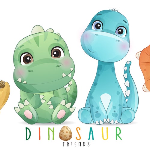 Cute Dinosaur Friends Clipart With Watercolor Illustration - Etsy