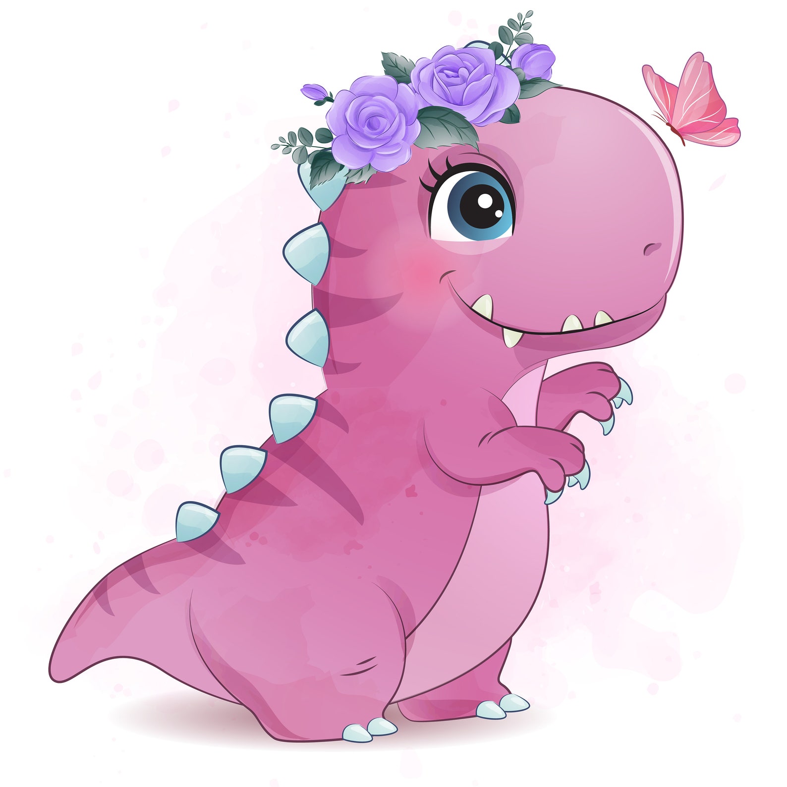 Cute Dinosaur T-REX Clipart With Watercolor Illustration. Digital ...