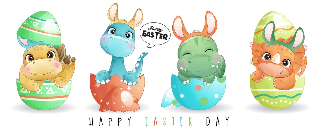 Cute Dinosaur for Easter Clipart With Watercolor Illustration - Etsy