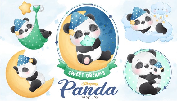 Cute Doodle Sleeping Panda Digital Clipart Collection - Etsy