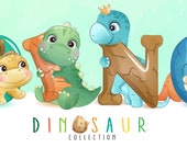 Cute Dinosaur Clipart With Watercolor Illustration - Etsy